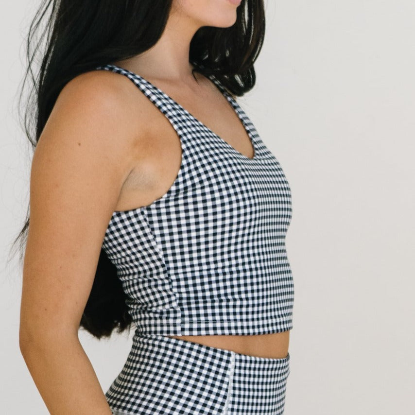 Crop Tank Sports Bra - B&W Gingham | MT LUXE – Maven Thread